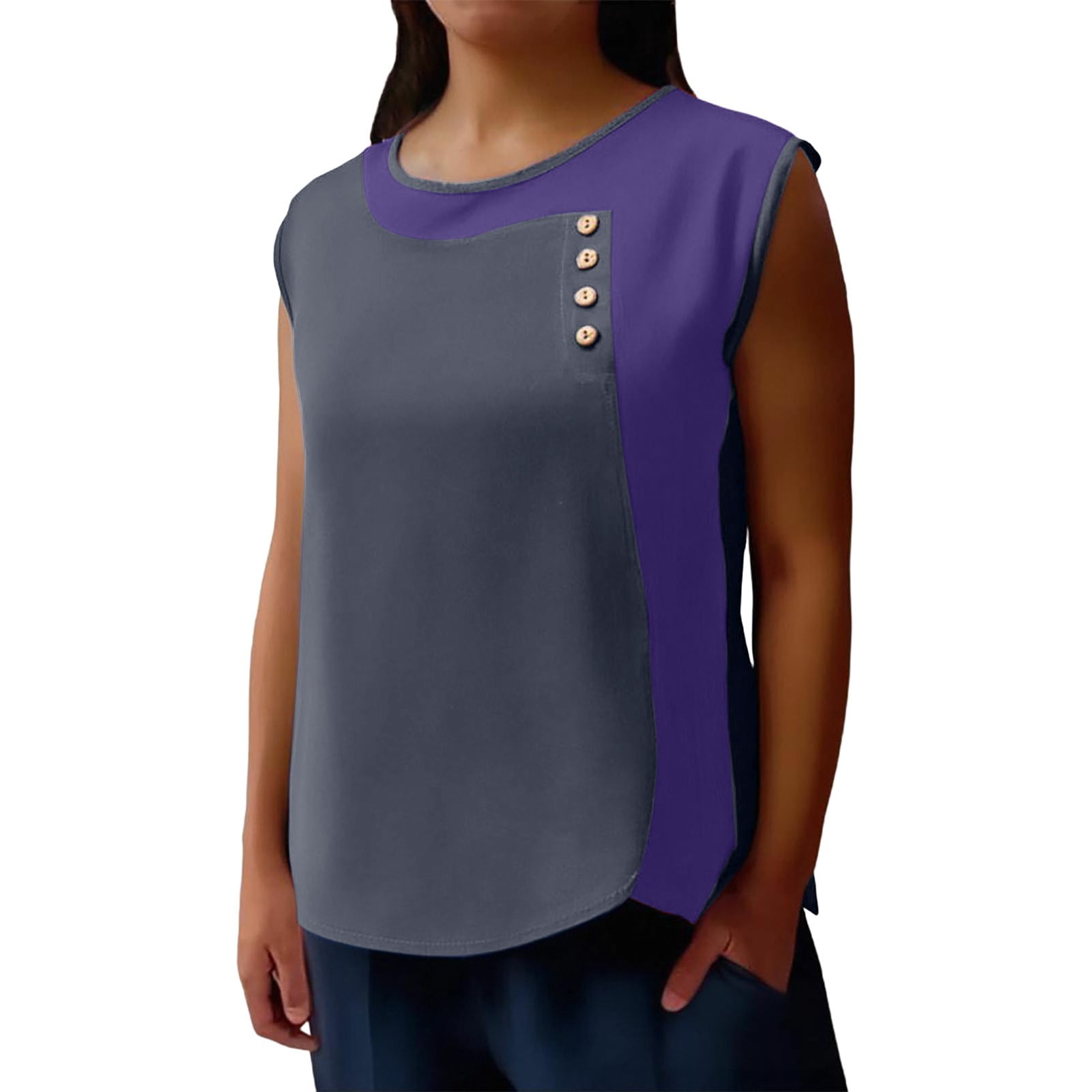 Breezora Plus Size Women's Patchwork Contrast Casual Tummy Cover Tshirt ...