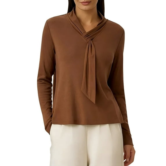 Breezora Ribbon Detail Long Sleeve Top For Women Stylish Everyday Basic ...