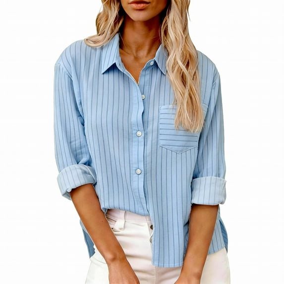 Breezora Striped Button Down Shirt for Women Wrinkle Free Long Sleeve ...