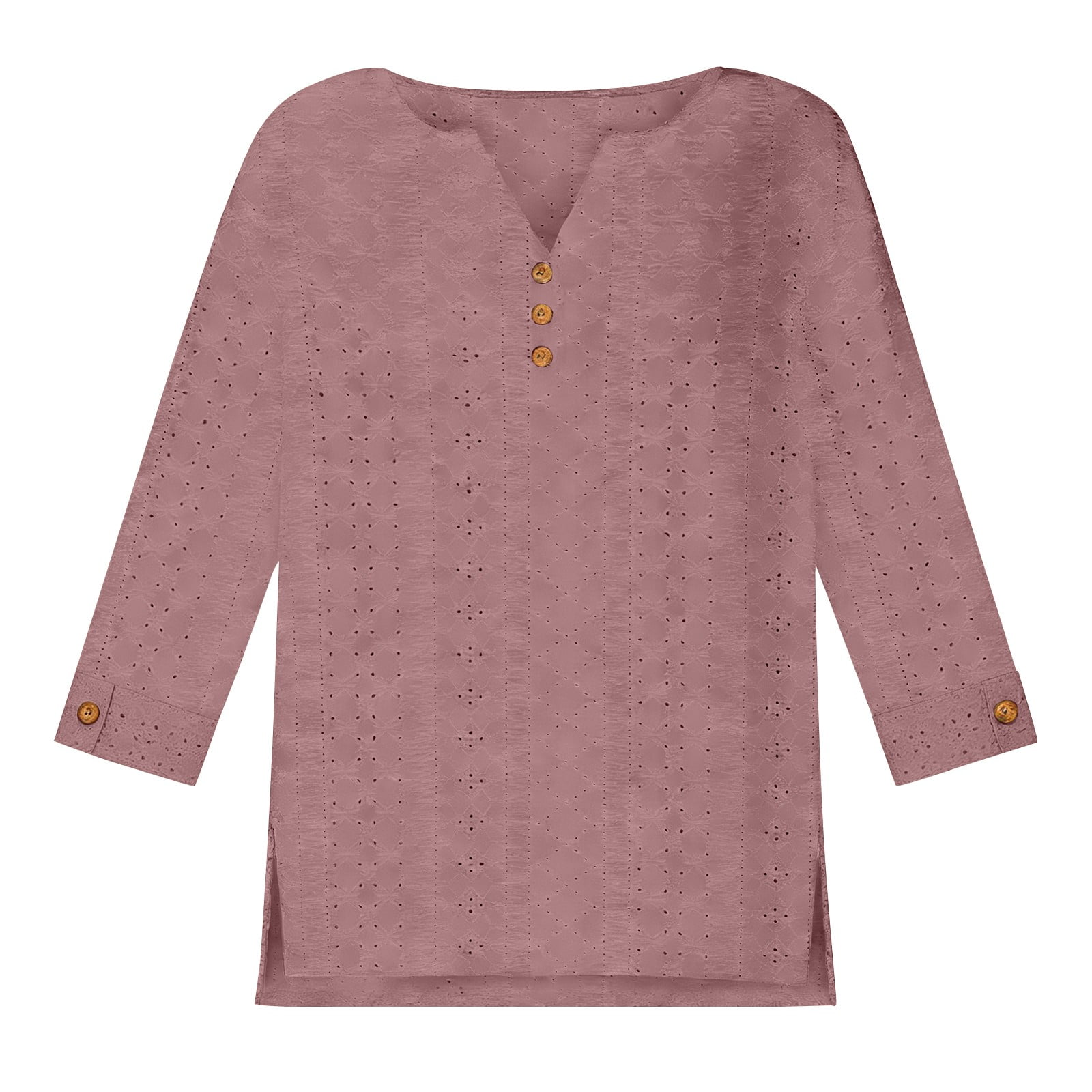 Breezora Trendy V Neck Eyelet Blouse for Women Three Quarter Sleeve ...