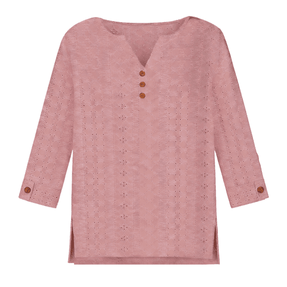 Breezora Trendy V Neck Eyelet Blouse for Women Three Quarter Sleeve ...