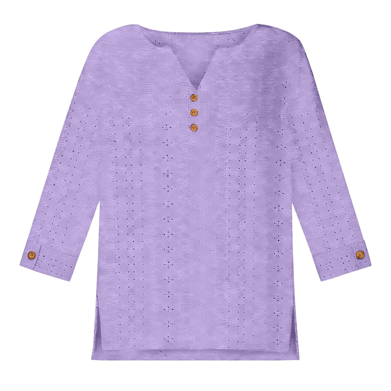 Breezora Trendy V Neck Eyelet Blouse for Women Three Quarter Sleeve ...