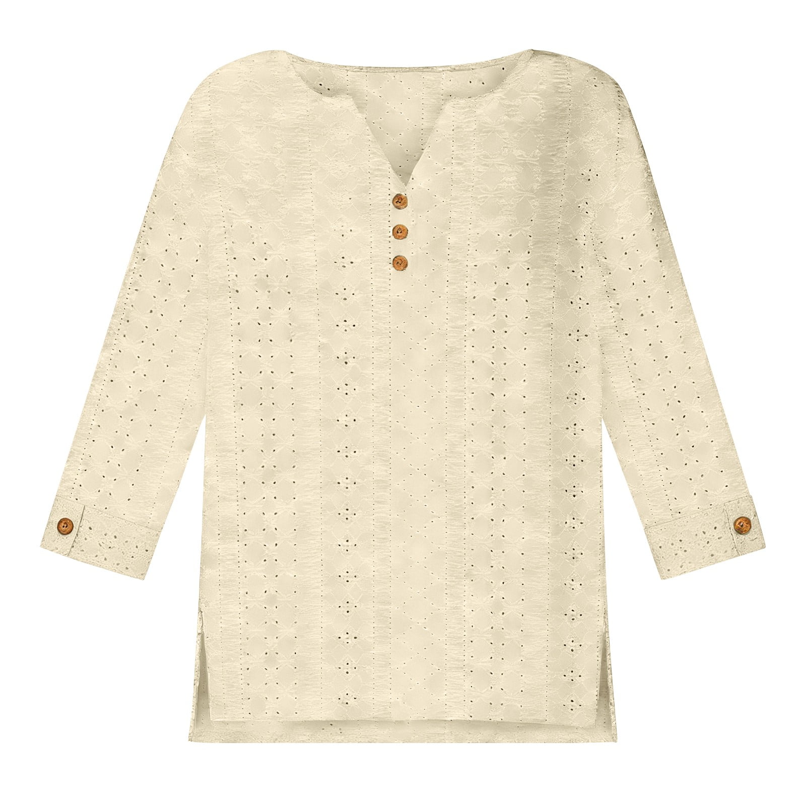 Breezora Trendy V Neck Eyelet Blouse for Women Three Quarter Sleeve ...