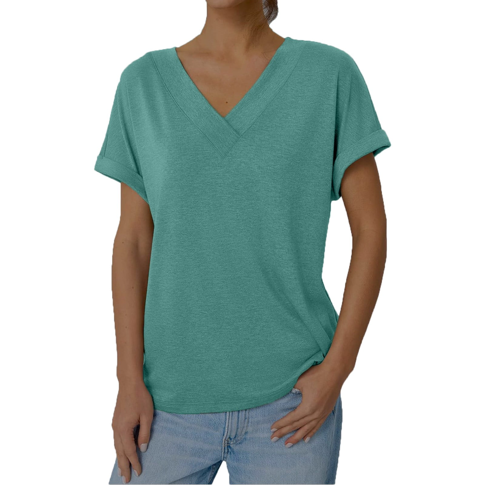 Breezora Trendy Women's V Neck Half Sleeve Tshirt 2025 Summer ...