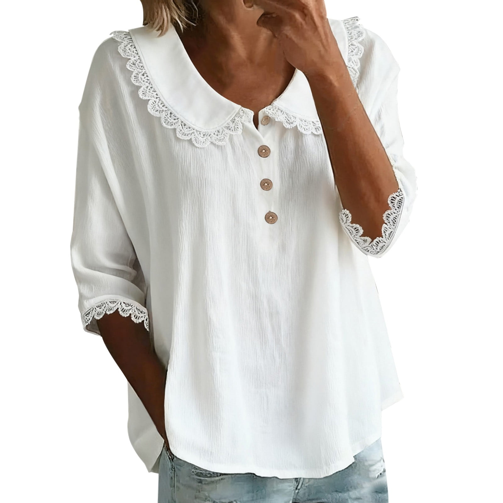 Breezora V Neck Button Up Blouse Women Flared Hem Relaxed Fit Casual ...