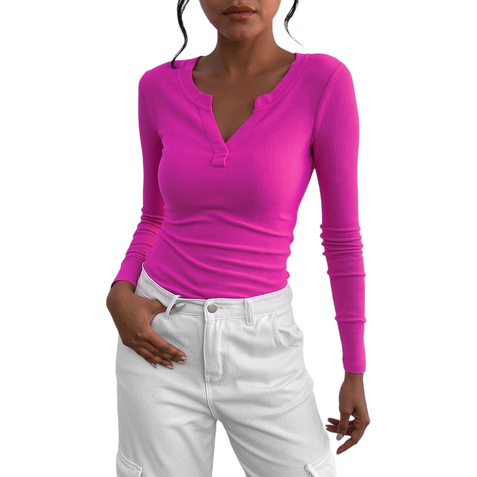 Breezora V Neck Slim Fit Long Sleeve Crop Top Womens Fall 2025 Basic Layering Shirt Casual Chic ...