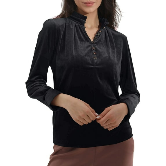 Breezora Velvet V Neck Top Long Sleeve Loose Fit Shirt for Women ...