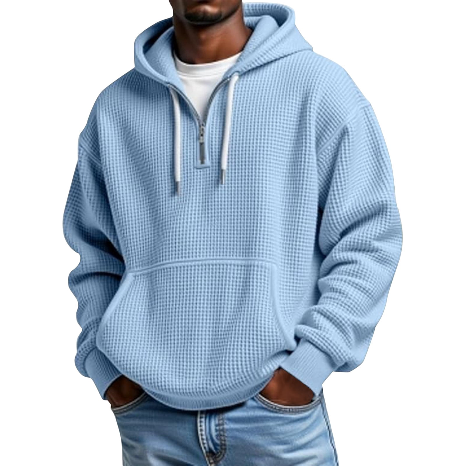 Breezora Waffle Hoodie for Men Texture Quarter Zip Long Sleeve ...
