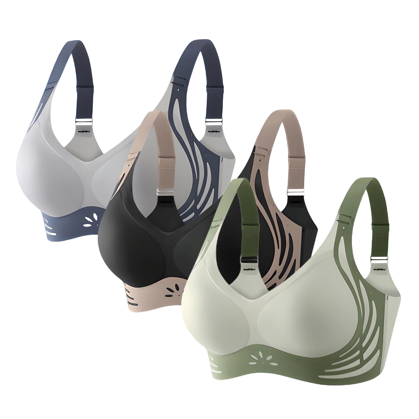 Breezora Wireless Comfortable Bra Set for Women 3 Pack Soft Support ...