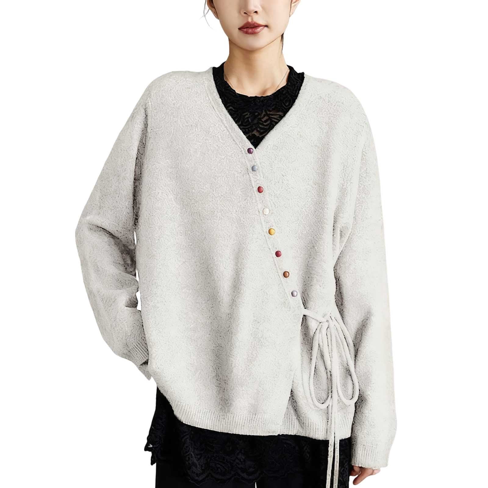 Breezora Women Button Up Cardigan Sweater Long Sleeve Crewneck ...