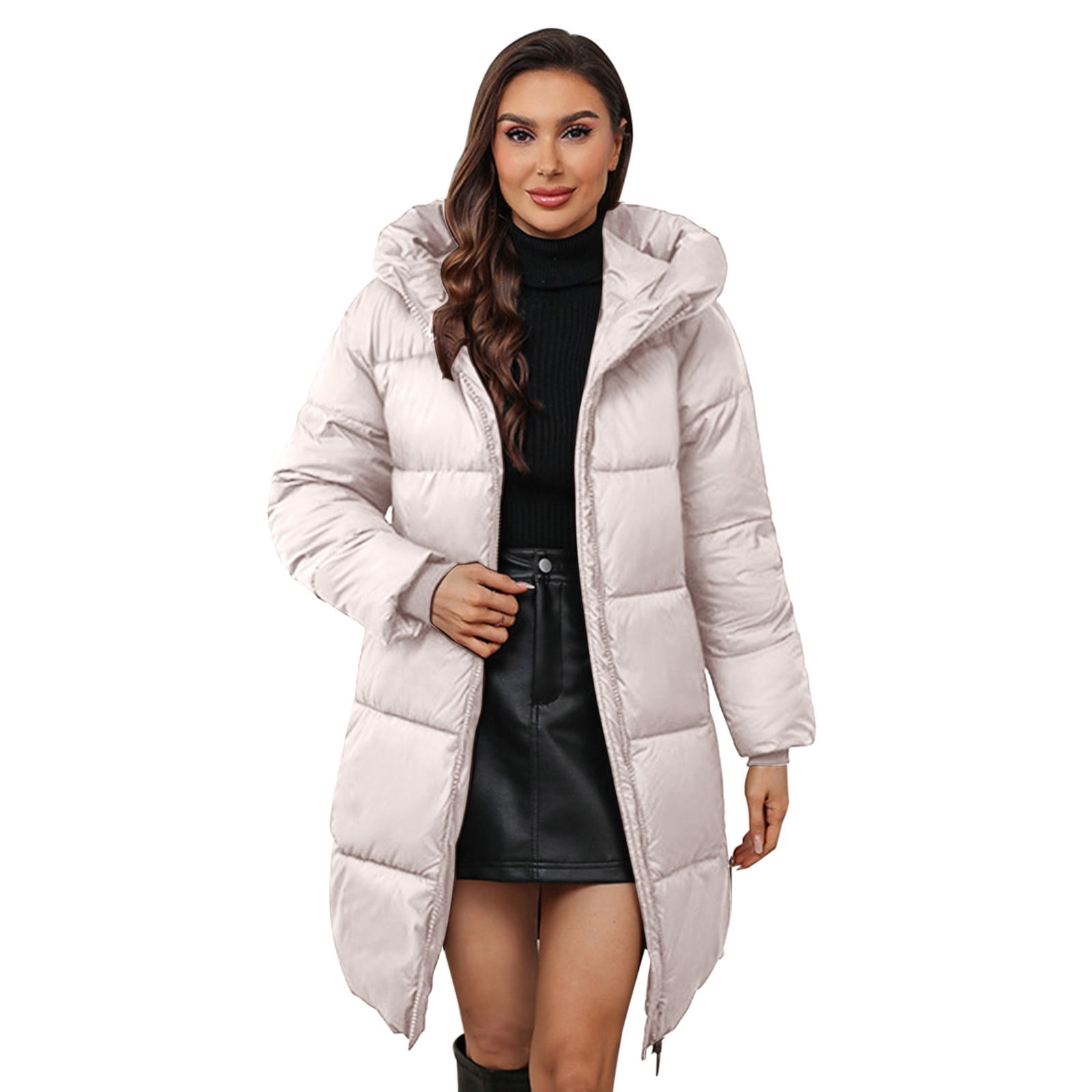 Breezora Women Long Knee Length Padded Coat Slim Fit Hooded Casual ...