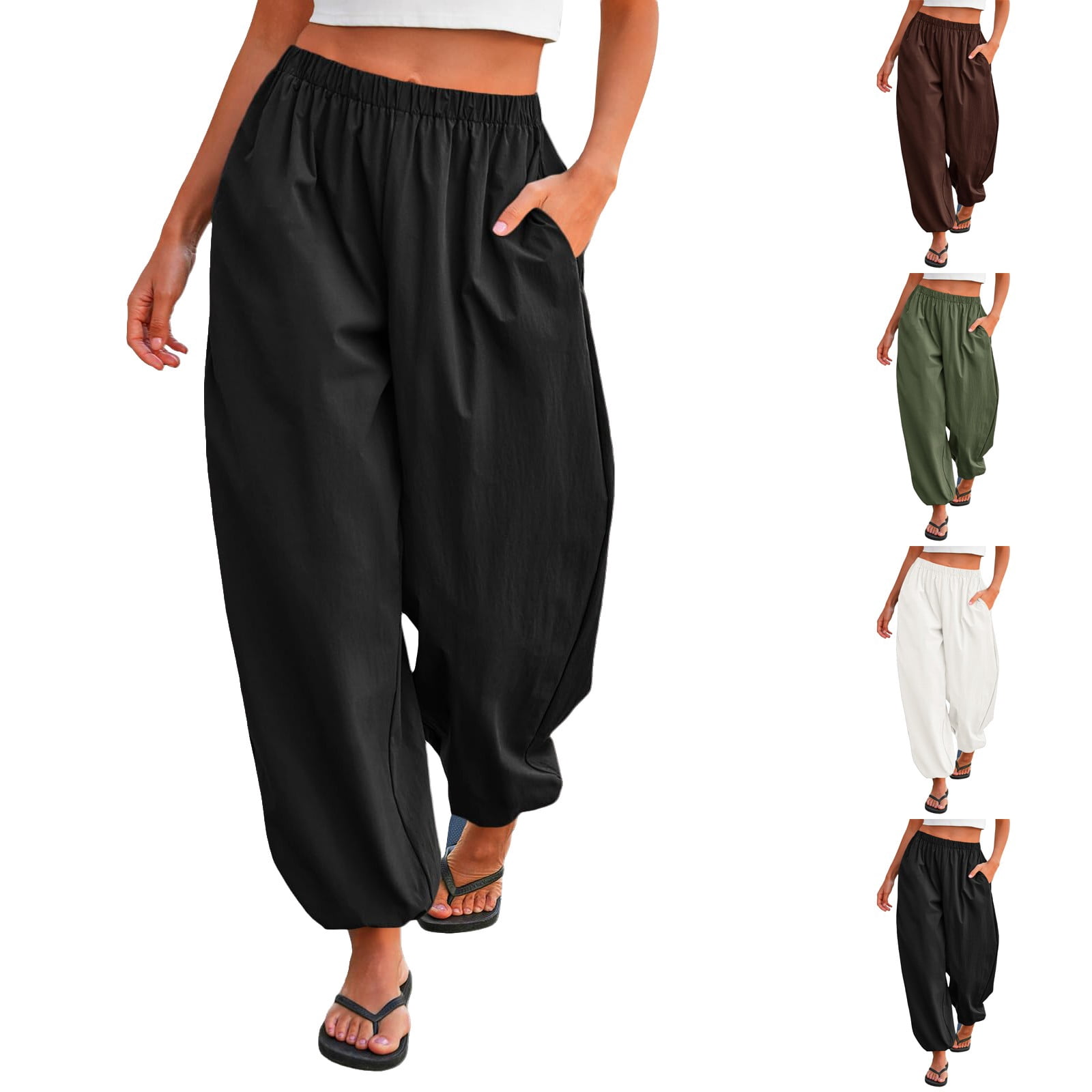 Breezora Women's Balloon Pants Trendy Casual Elastic Waist Wide Leg ...