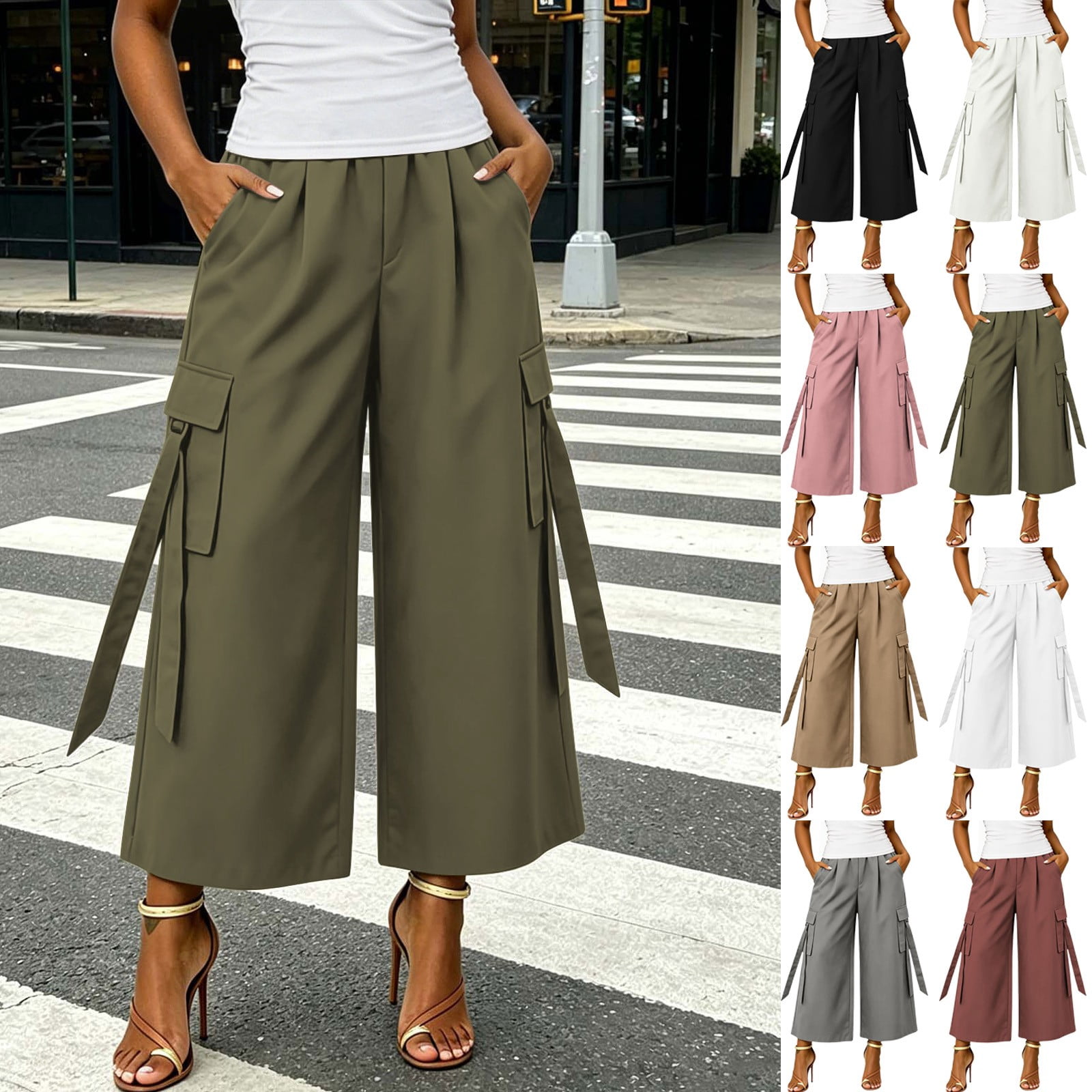 Breezora Women's Cargo Pants With Pockets Summer Casual Loose Fit Plus ...