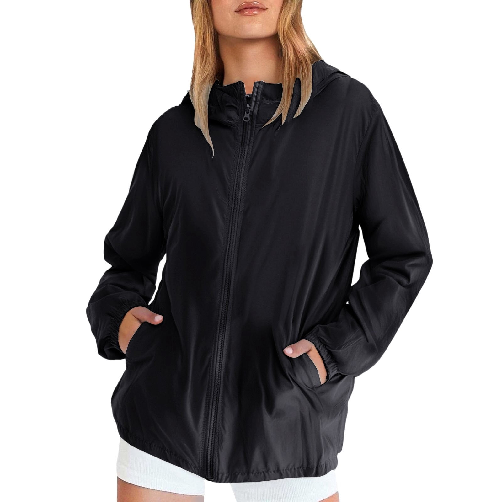 Breezora Women's Casual Windbreaker Jacket with Zipper Pockets ...