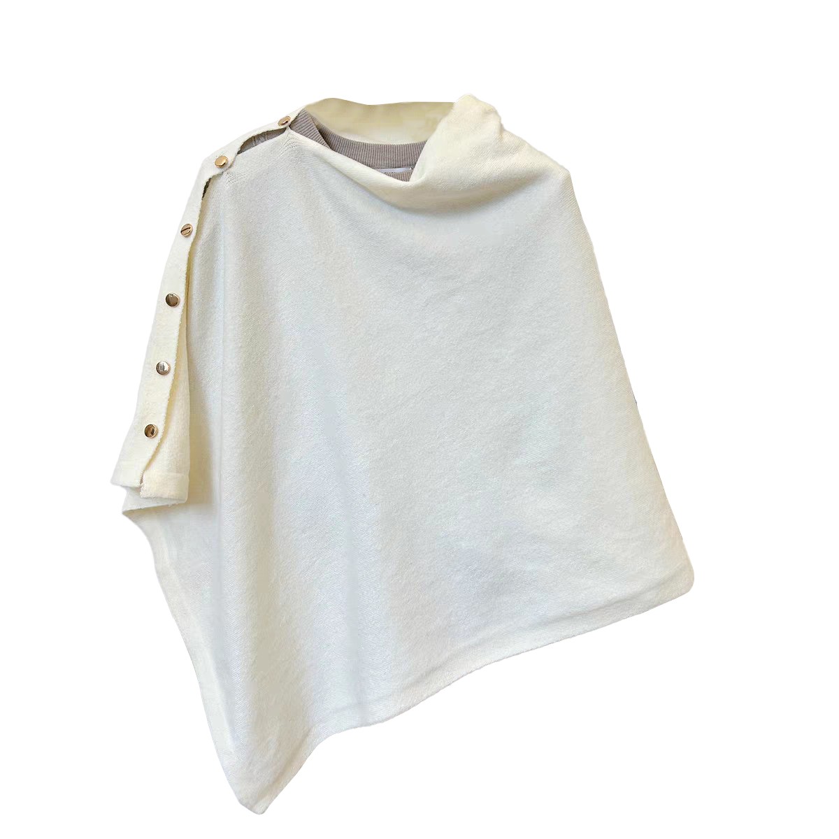 Breezora Women's Elegant Cape With Gold Buttons Loose Fit Shawl Collar ...