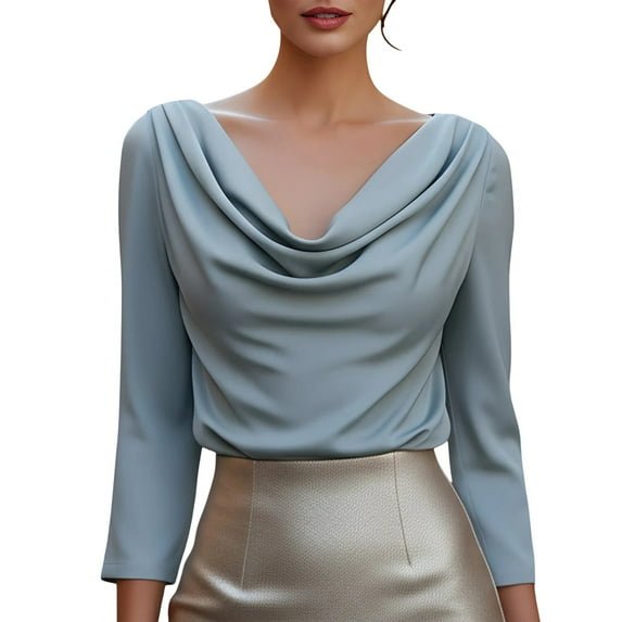 Breezora Women's Elegant Cowl Neck Blouse Satin Fabric with Bell Sleeve ...
