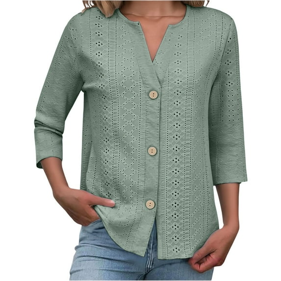 Breezora Women's Eyelet Embroidered Short Sleeve Blouse for Spring ...