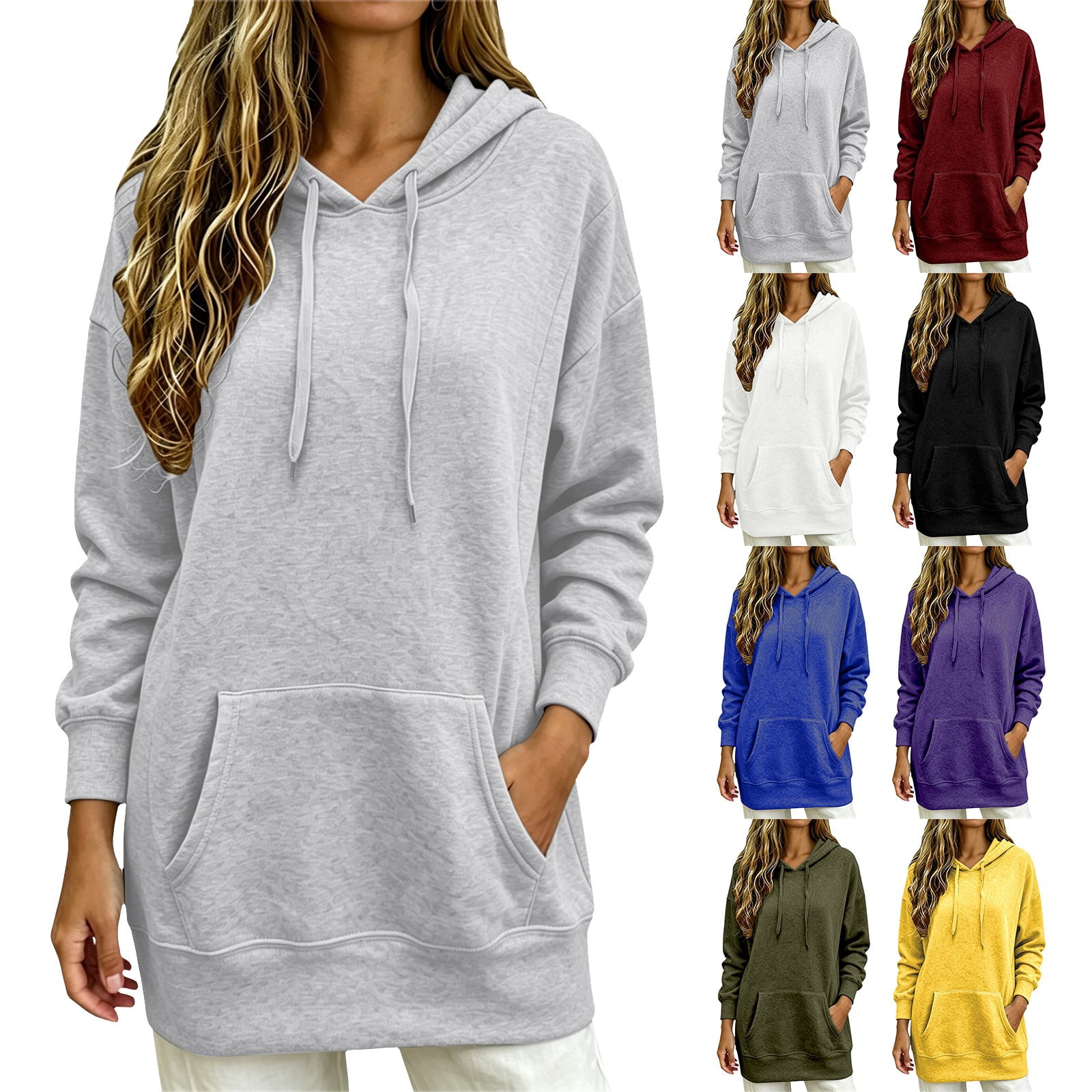 Breezora Women's Fleece Hooded Sweatshirt Loose Fit Long Sleeve ...
