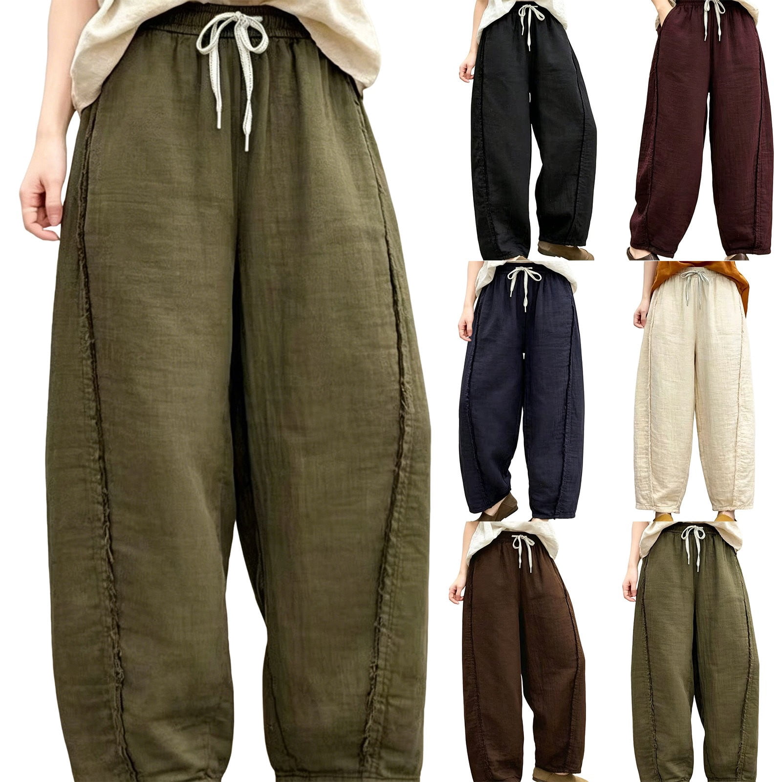 Breezora Women's Fringed Elastic Waist Curved Style Rolled Up Pants ...