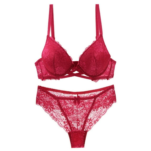 Breezora Women's Lace Deep V Neck Underwire Bra and Panty Set ...