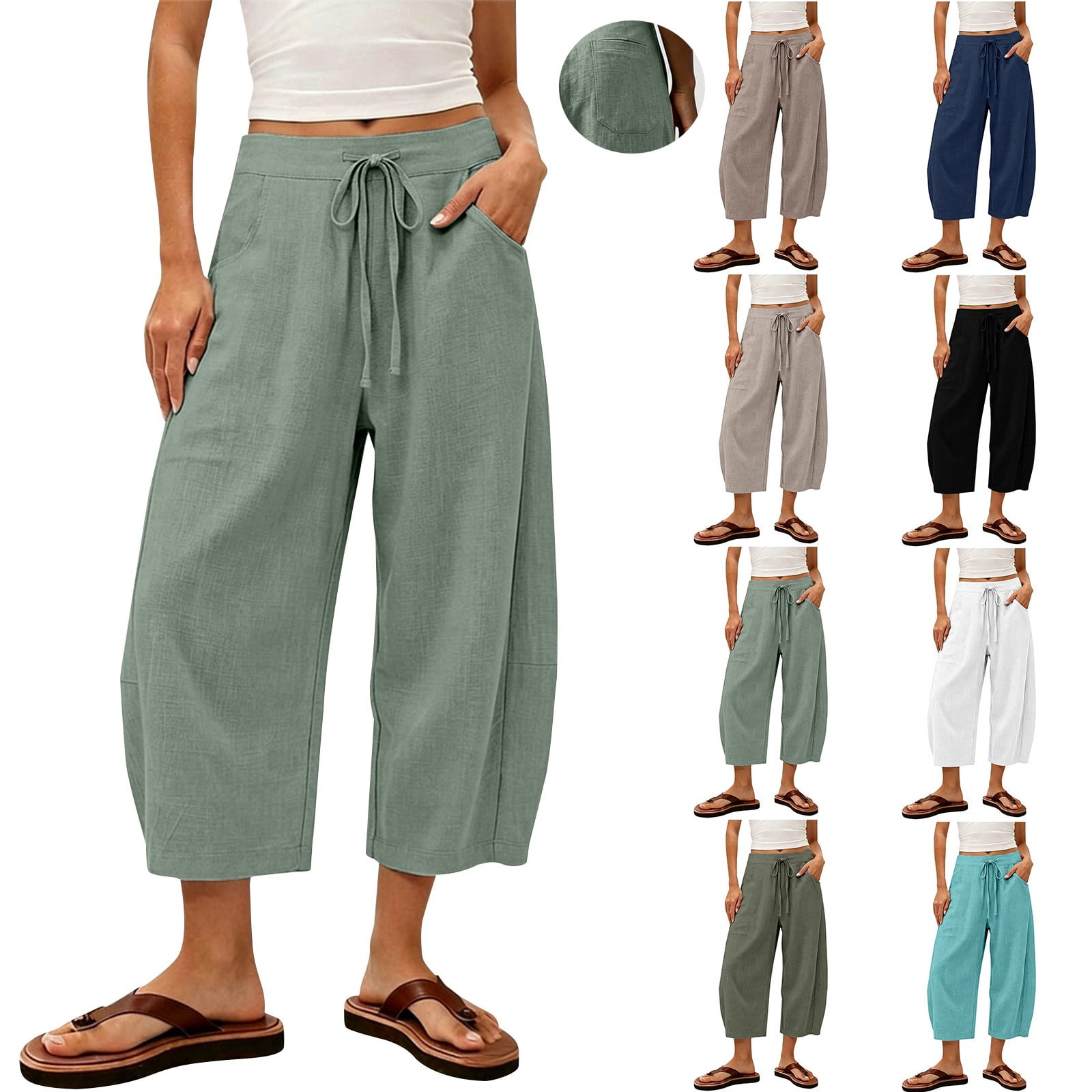 Breezora Women's Linen Wide Leg Pants Summer Casual Lightweight ...
