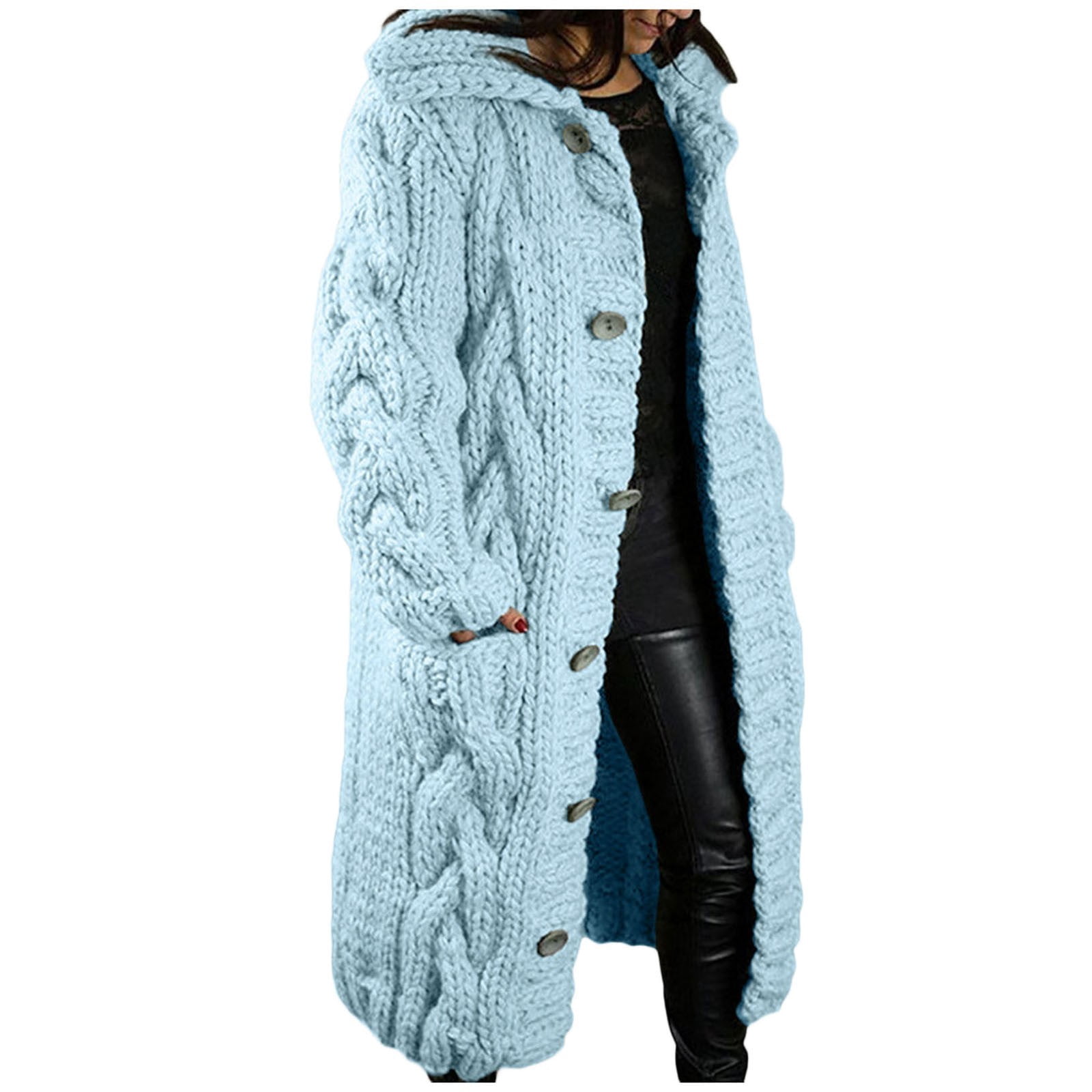 Breezora Women's Long Cable Knit Cardigan Sweater Open Front Pocket ...