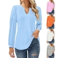 Breezora Women's Long Sleeve T-Shirt, V-Neck Puff Sleeve Pleated Top ...