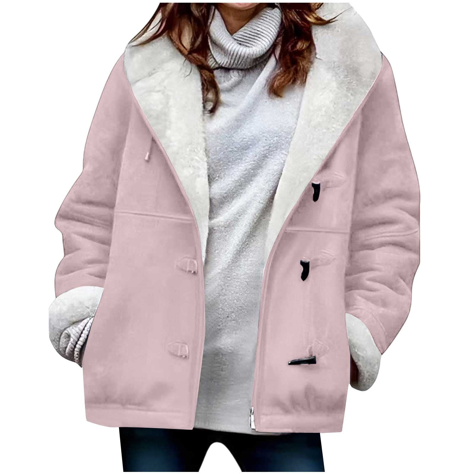 Breezora Women's Loose Fit Lapel Denim Jacket Button Down Warm Lined ...