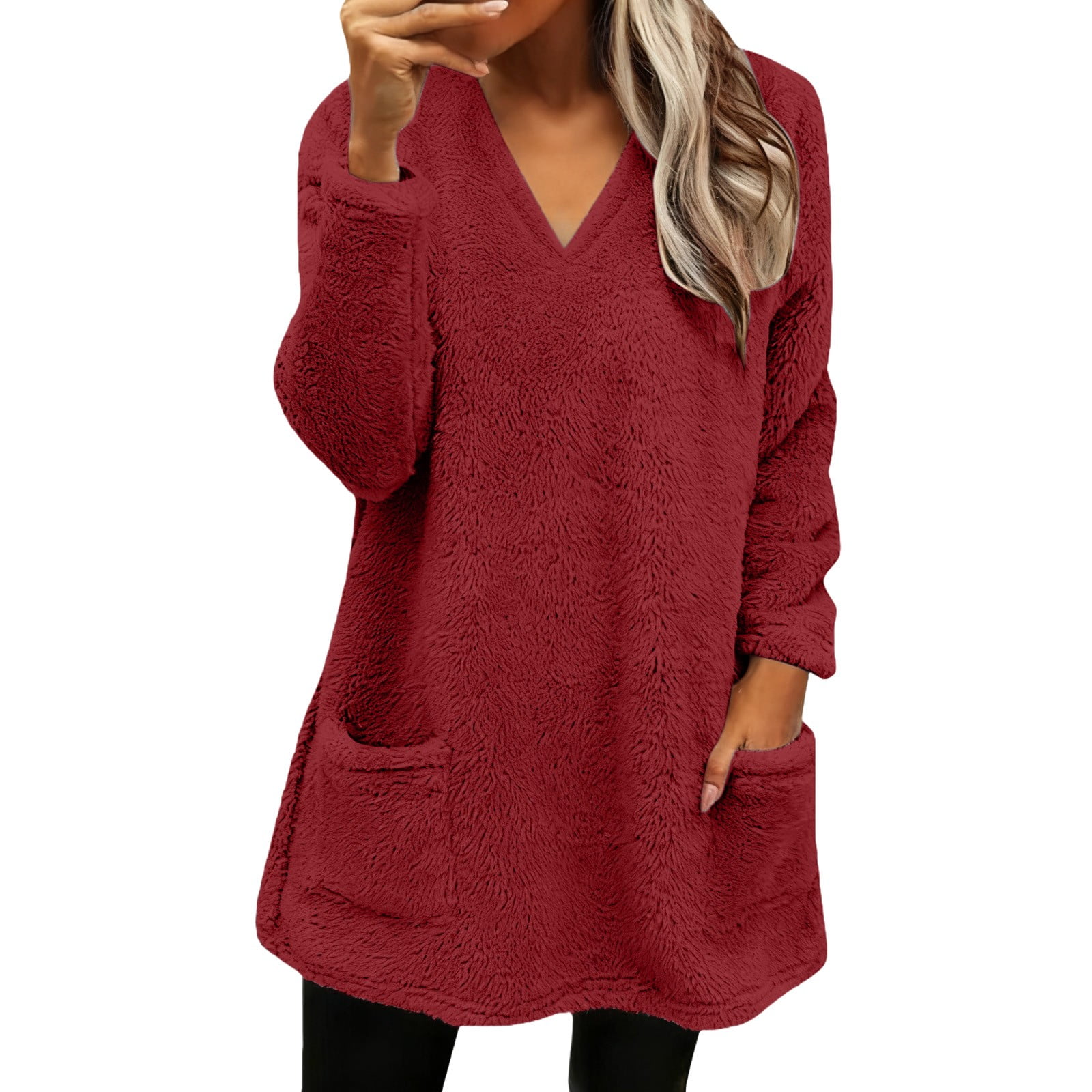 Breezora Women's Loose Wool Blend Jumper with Pockets Long Sleeve ...