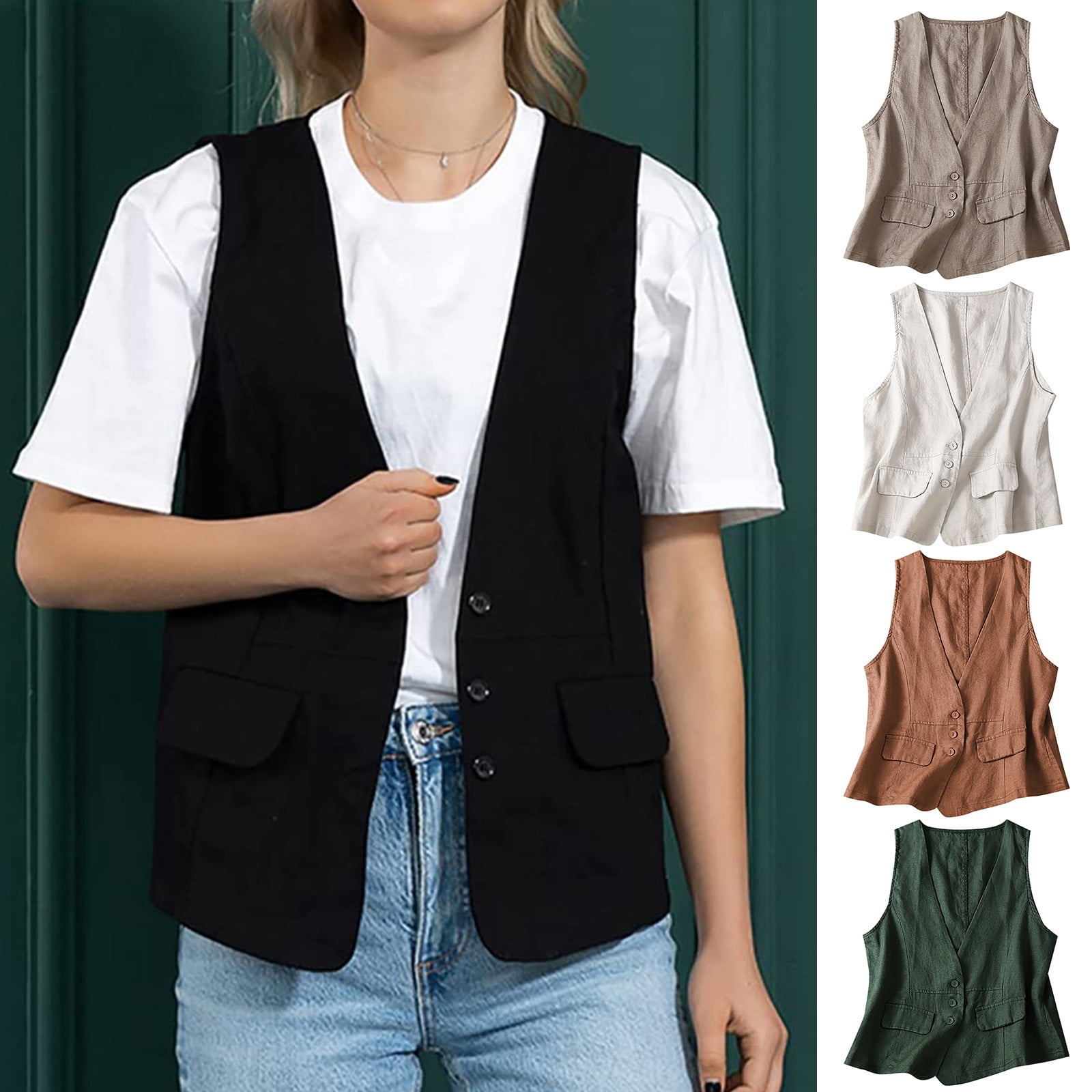 Breezora Women's Outerwear Vest Sleeveless V Neck Vintage Retro ...