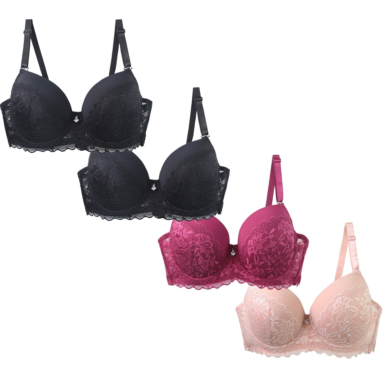 Breezora Women's Plus Size Underwire Lace Bra Full Coverage Support 4 ...