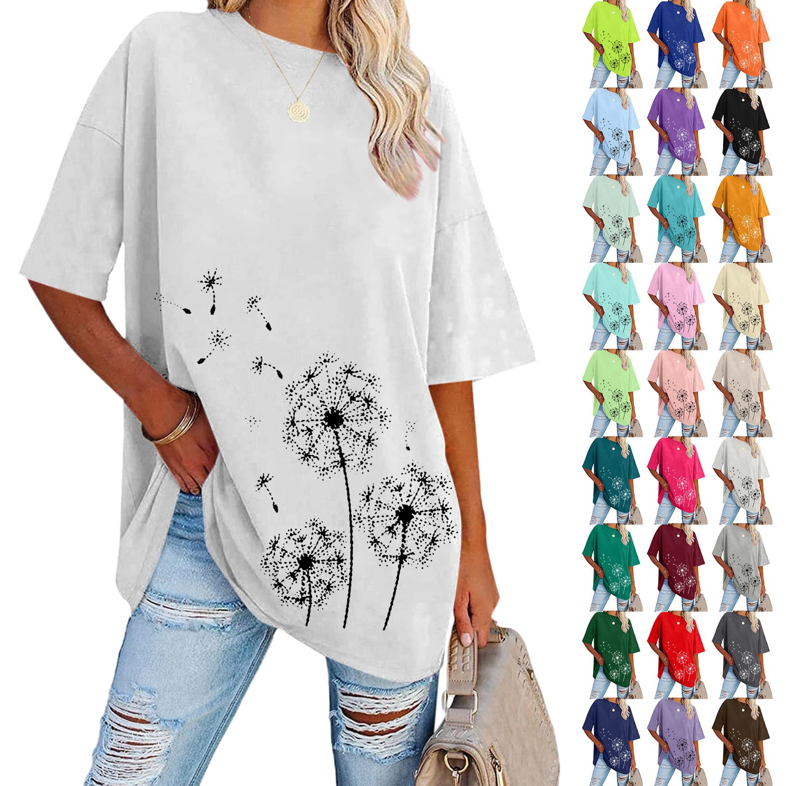 Breezora Women's Short Sleeve T-Shirt, Crew Neck Colorful Floral Print ...