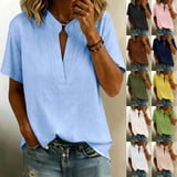 Breezora Women's Short Sleeve T-shirt V Neck Mandarin Collar Loose Fit ...