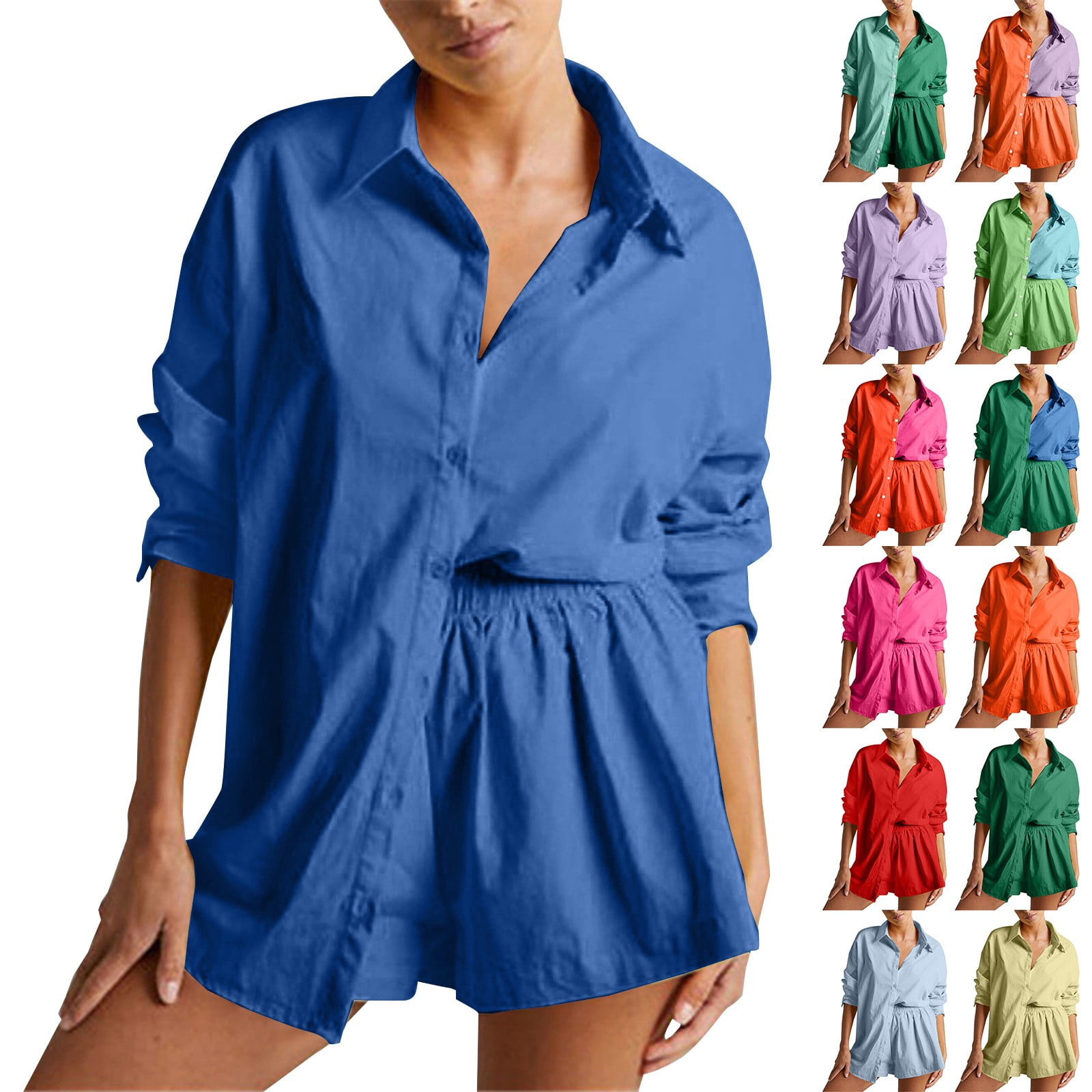 Breezora Women's Shorts Set Color Block Single Button Elastic Waist ...