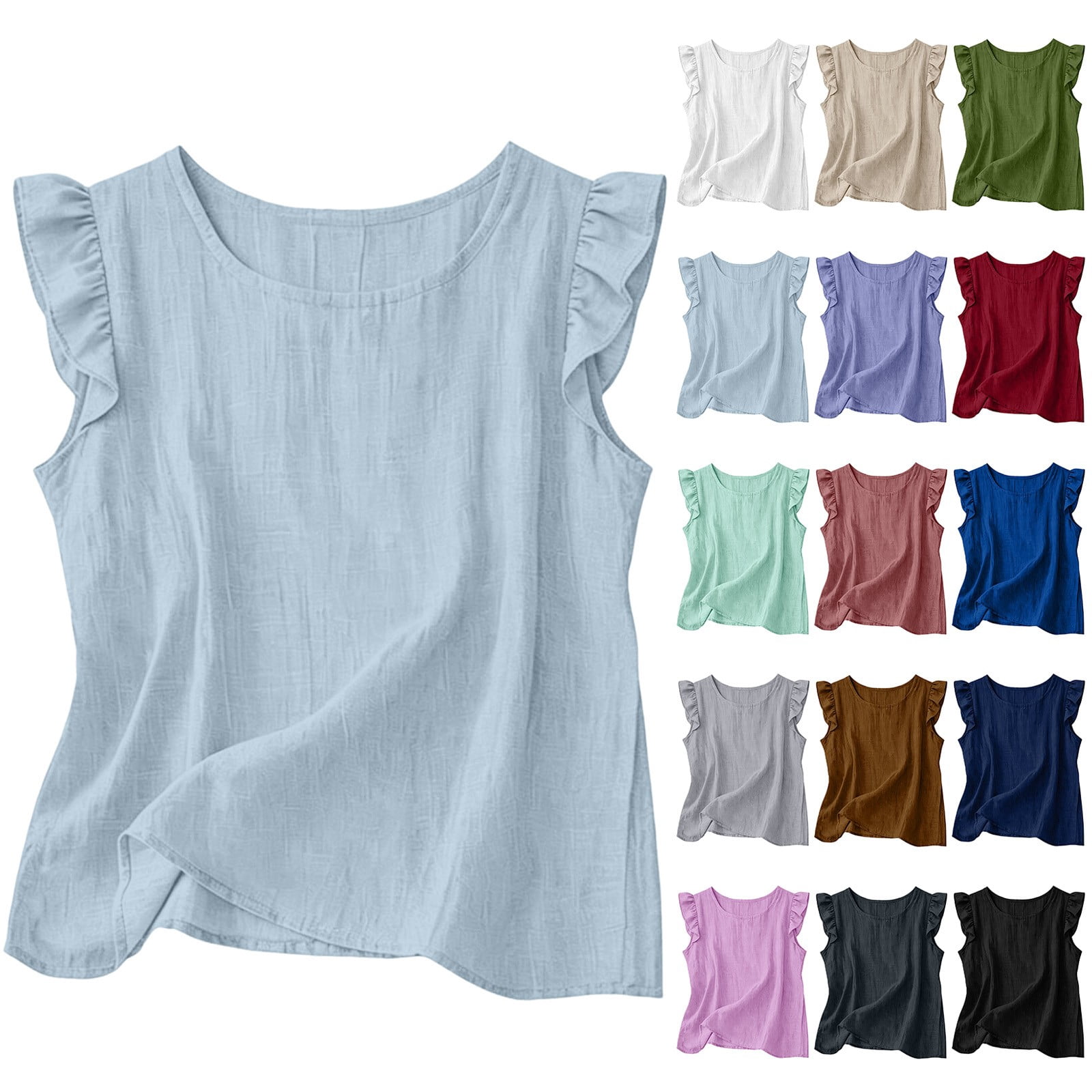 Breezora Women's Solid Color Casual Flutter Sleeve Tank Top Cotton ...