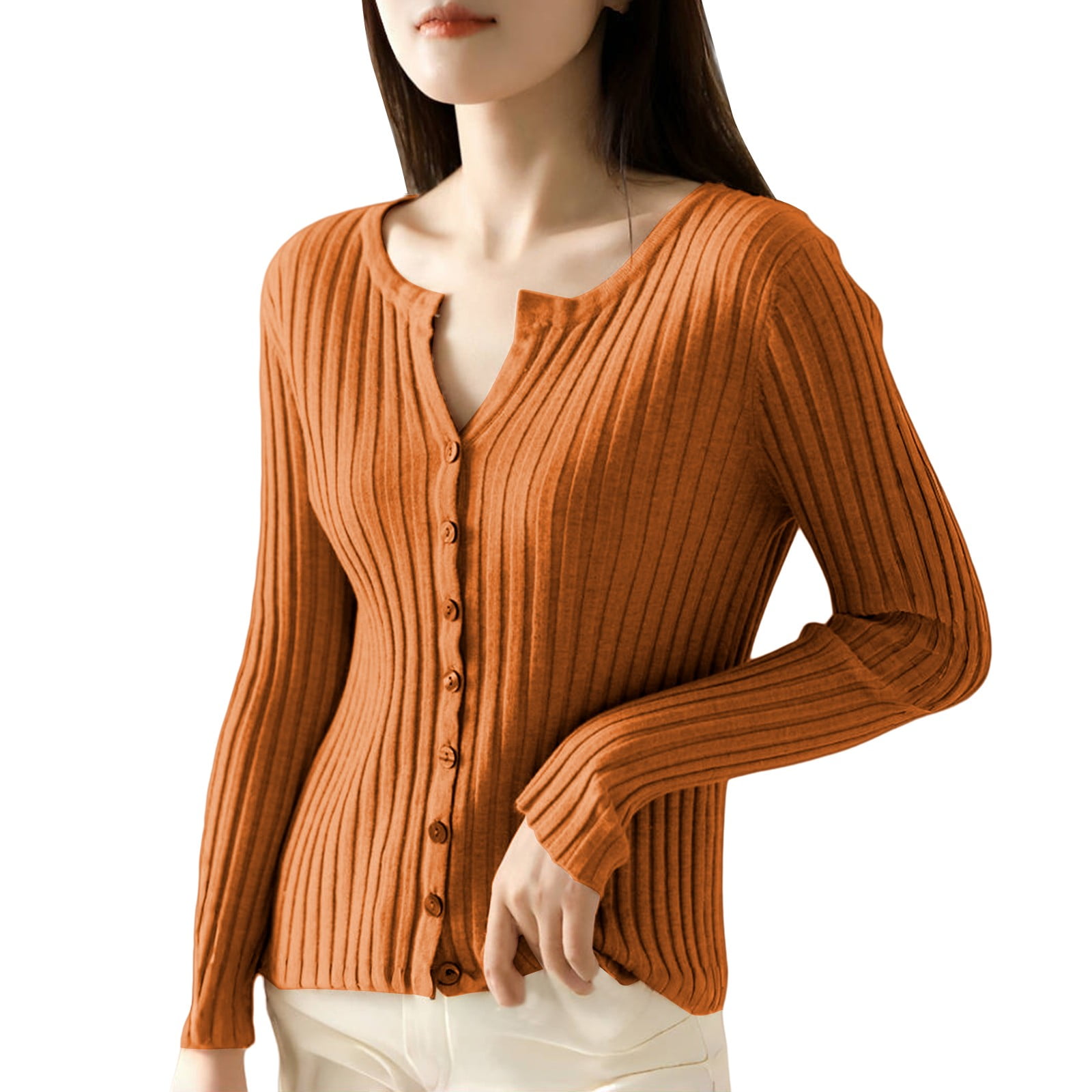 Breezora Women's Solid Color Knit Cardigan Sweater Long Sleeve Round ...