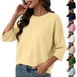 Breezora Women's Summer Casual Knit Tops 3/4 Sleeve Crew Neck ...