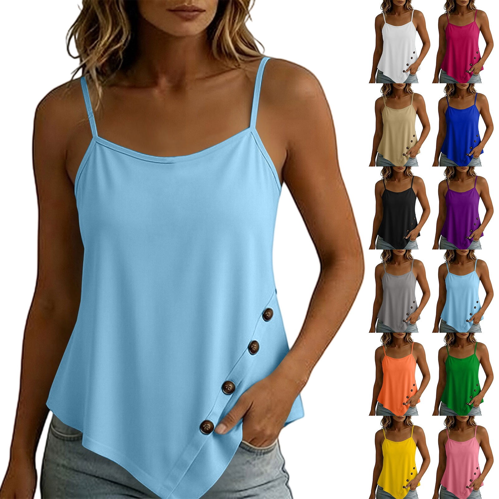 Breezora Women's Summer Casual Tank Tops V Neck Spaghetti Strap Side ...