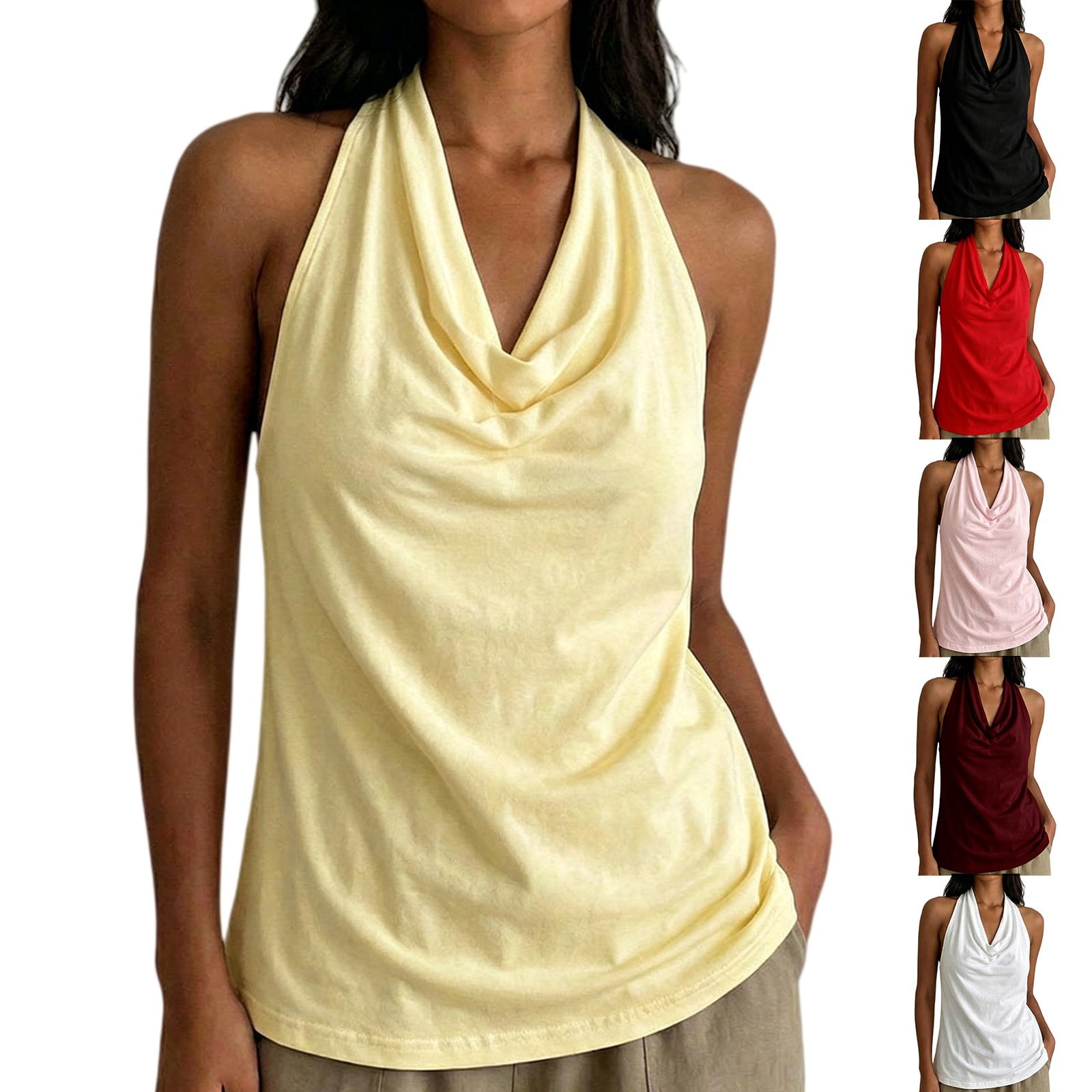 Breezora Women's Summer Draped Neck V Neck Backless Top Loose Fit ...