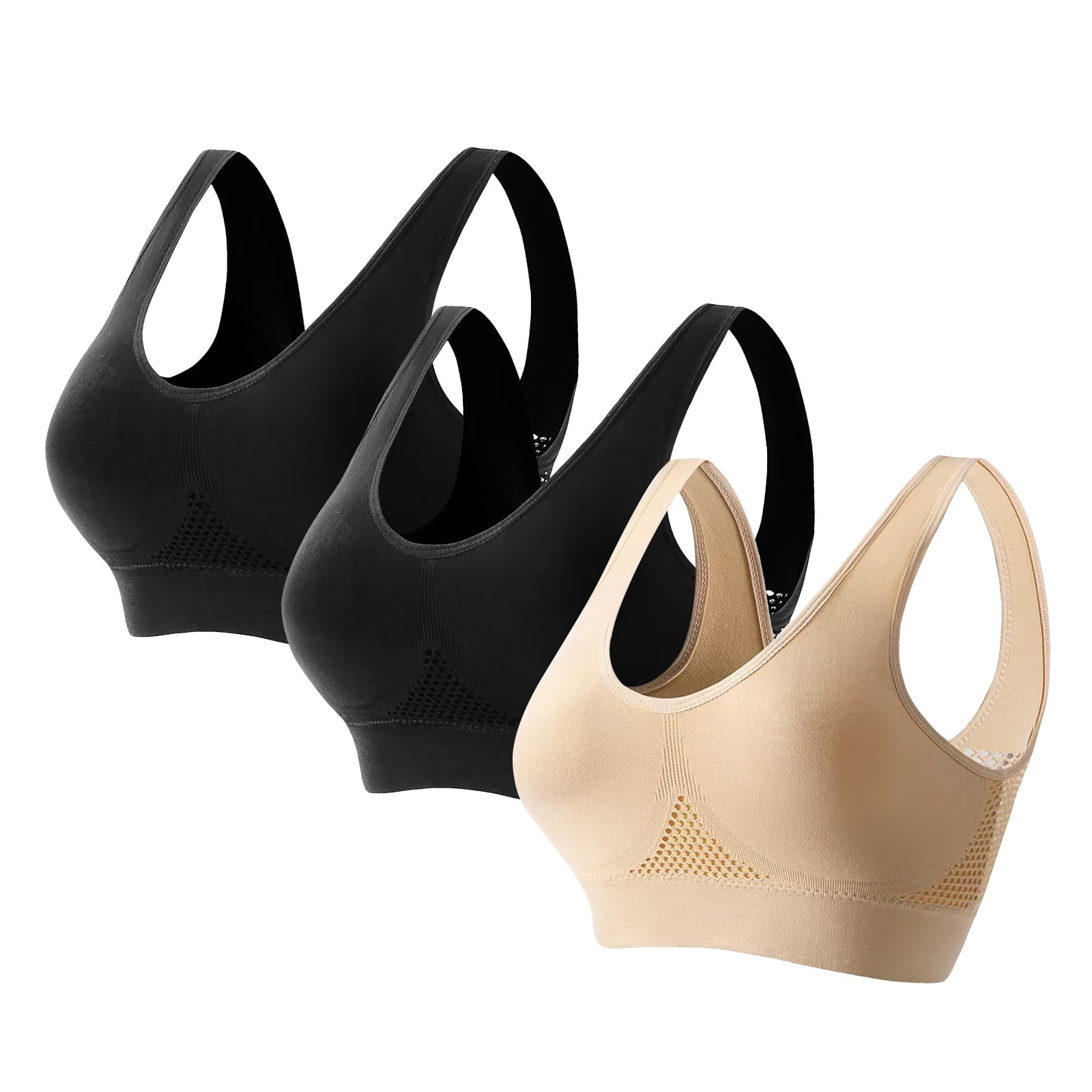 Breezora Women's Supportive Seamless Yoga Bra Set Lightweight Mesh ...