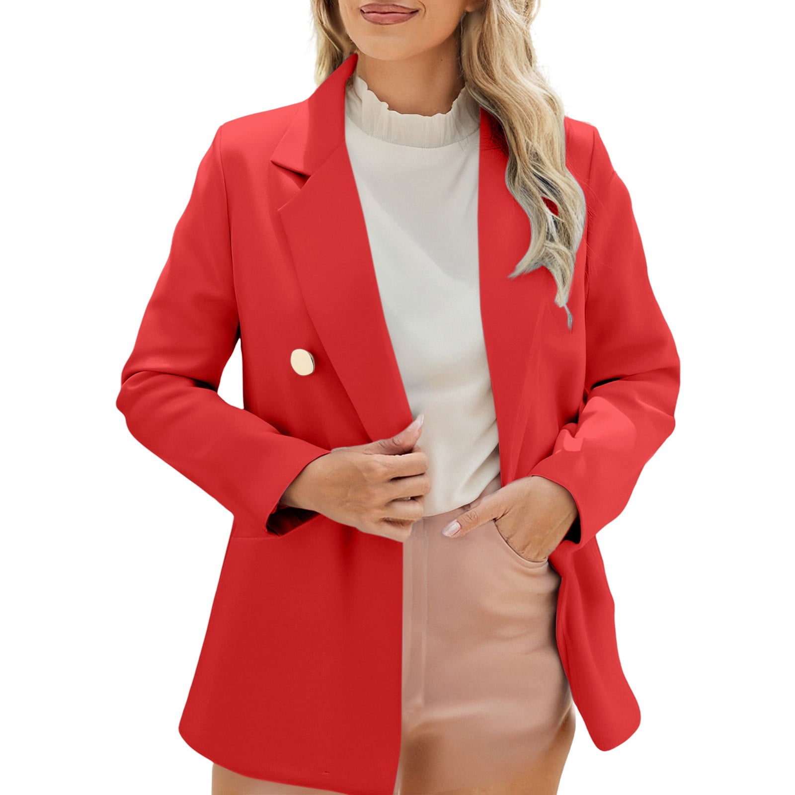 Breezora Women's Tailored Lapel Jacket Long Sleeve Career Coat Modern ...