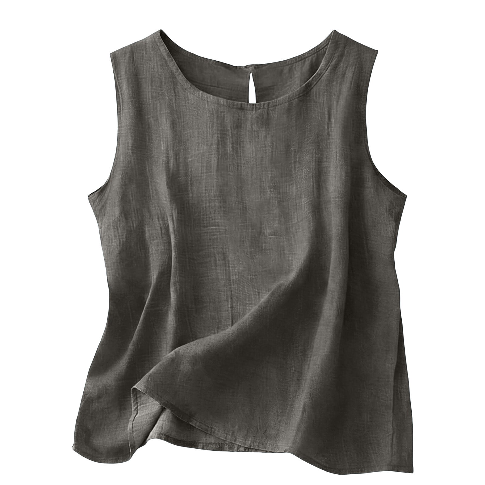 Breezora Women's Top Round Neck Sleeveless Linen Blouse - Walmart.com