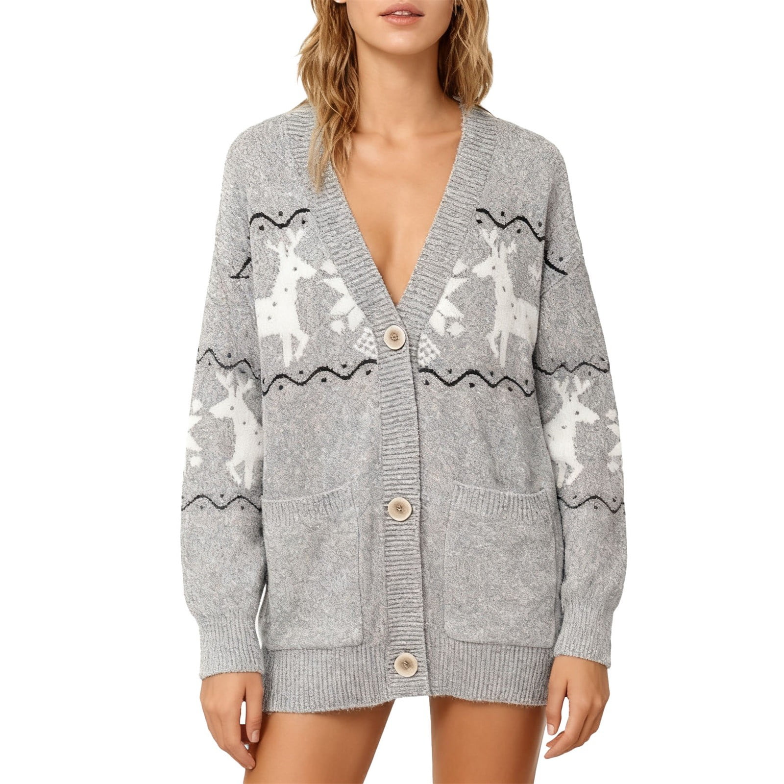 Breezora Women's V Neck Button Down Knit Cardigan Long Sleeve Soft ...