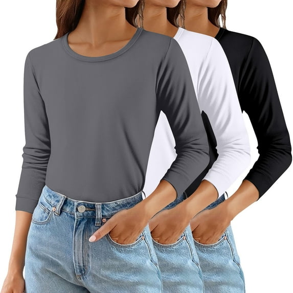 Breezora Women's Velvet Round Neck Long Sleeve Top Soft Comfortable ...