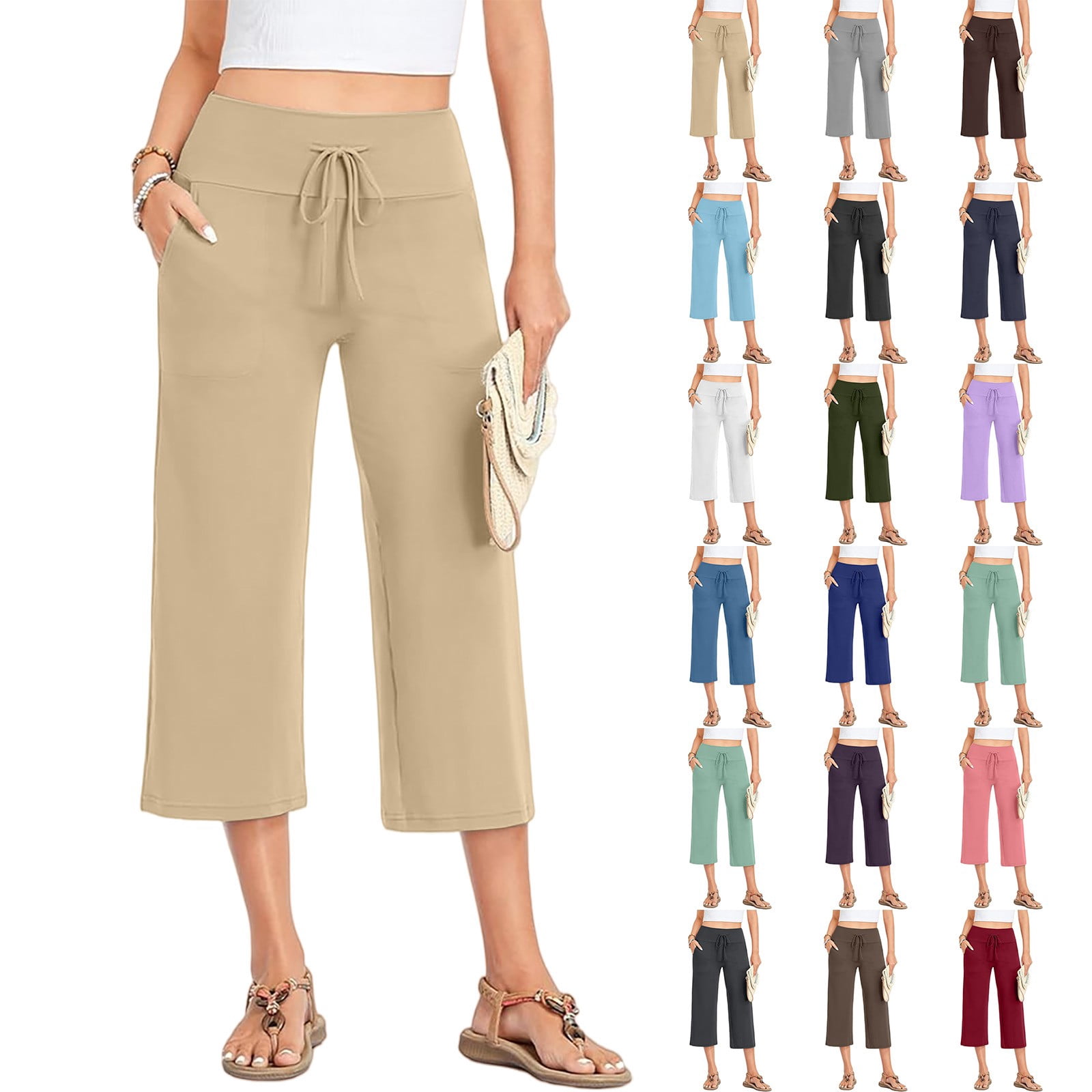 Breezora Women's Wide Leg Loose Casual Trousers With Pockets Summer ...