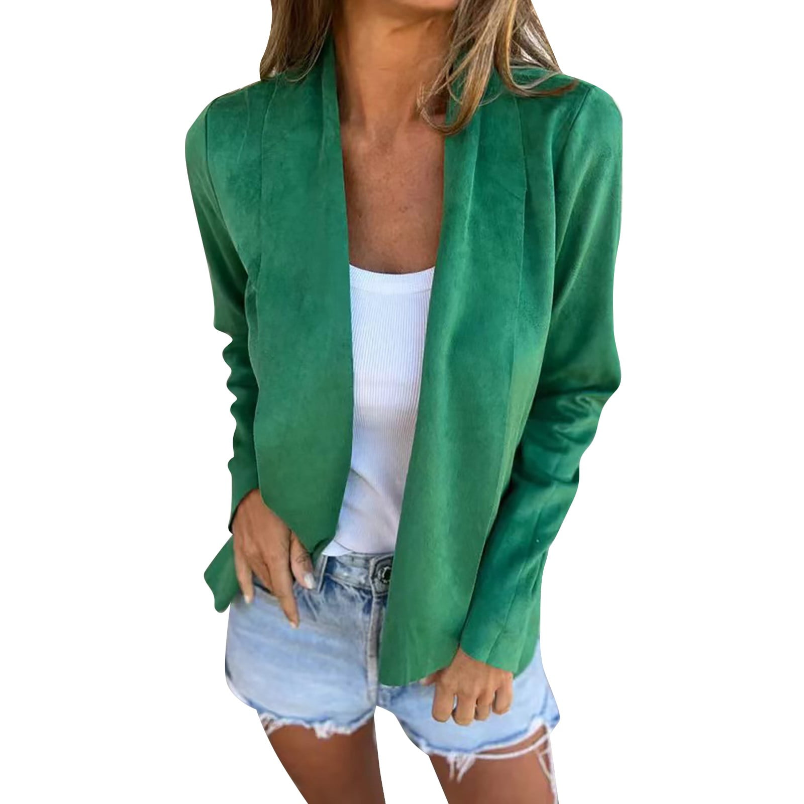Breezora Womens Casual Suede Like Open Front Cardigan Lightweight Lapel ...