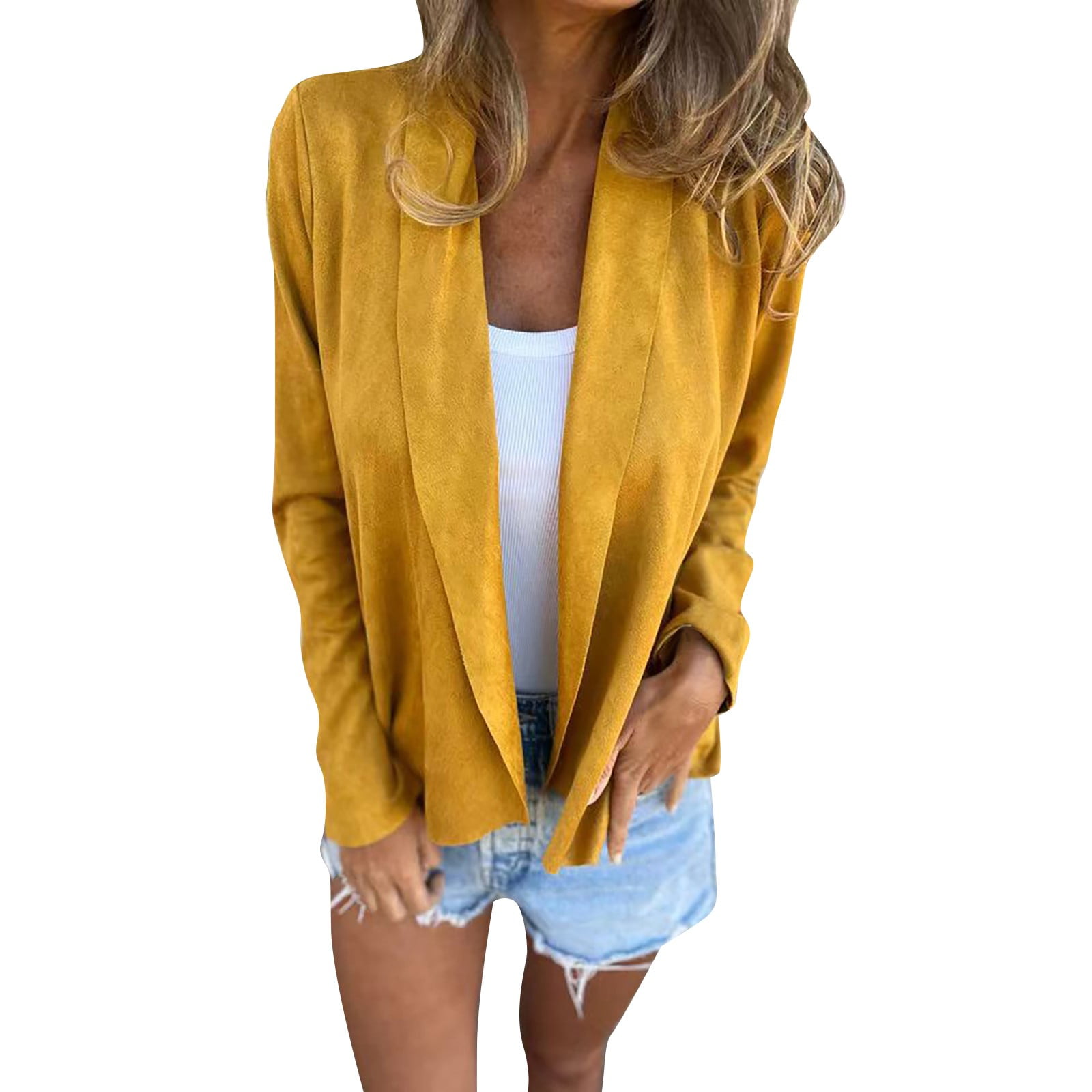 Breezora Womens Casual Suede Like Open Front Cardigan Lightweight Lapel ...