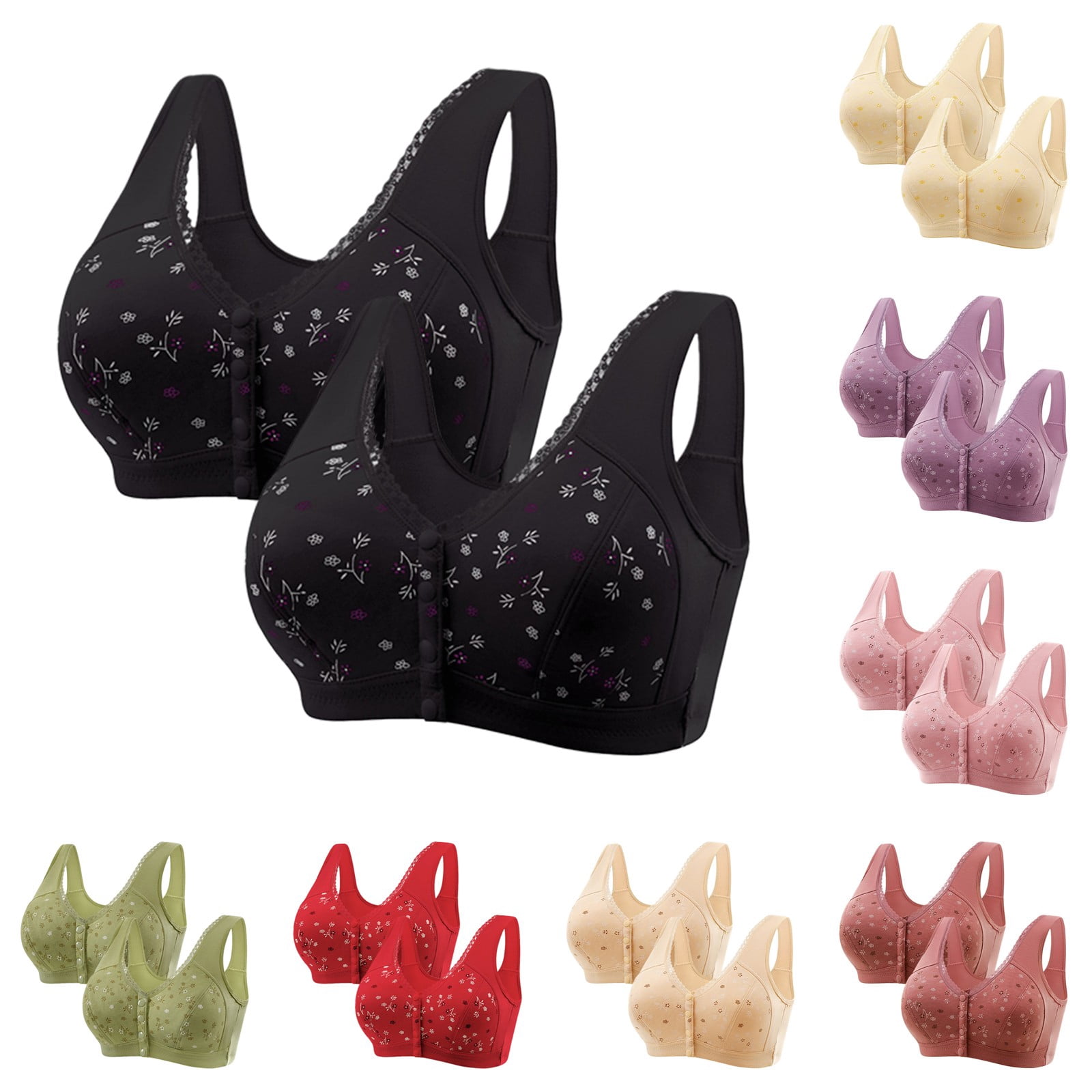 Breezora Womens Front Closure Wireless Bra 2 Pack Breathable Plus Size ...