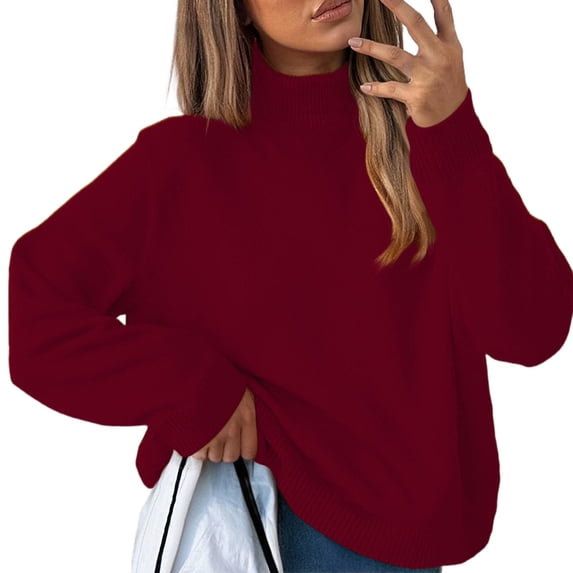Breezora Womens High Neck Sweater Warm Knit Top Soft Comfortable ...