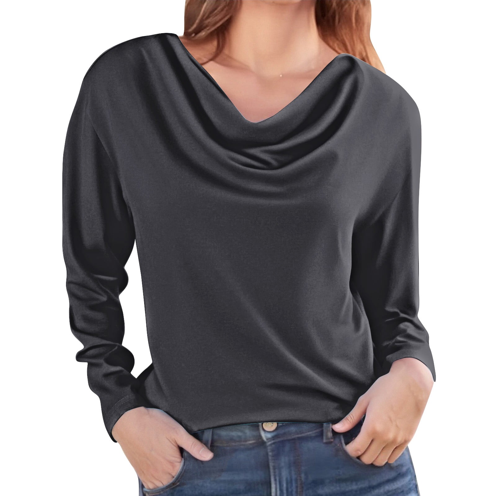 Breezora Womens Long Sleeve Printed Top Stacked Collar Tee Fashion ...